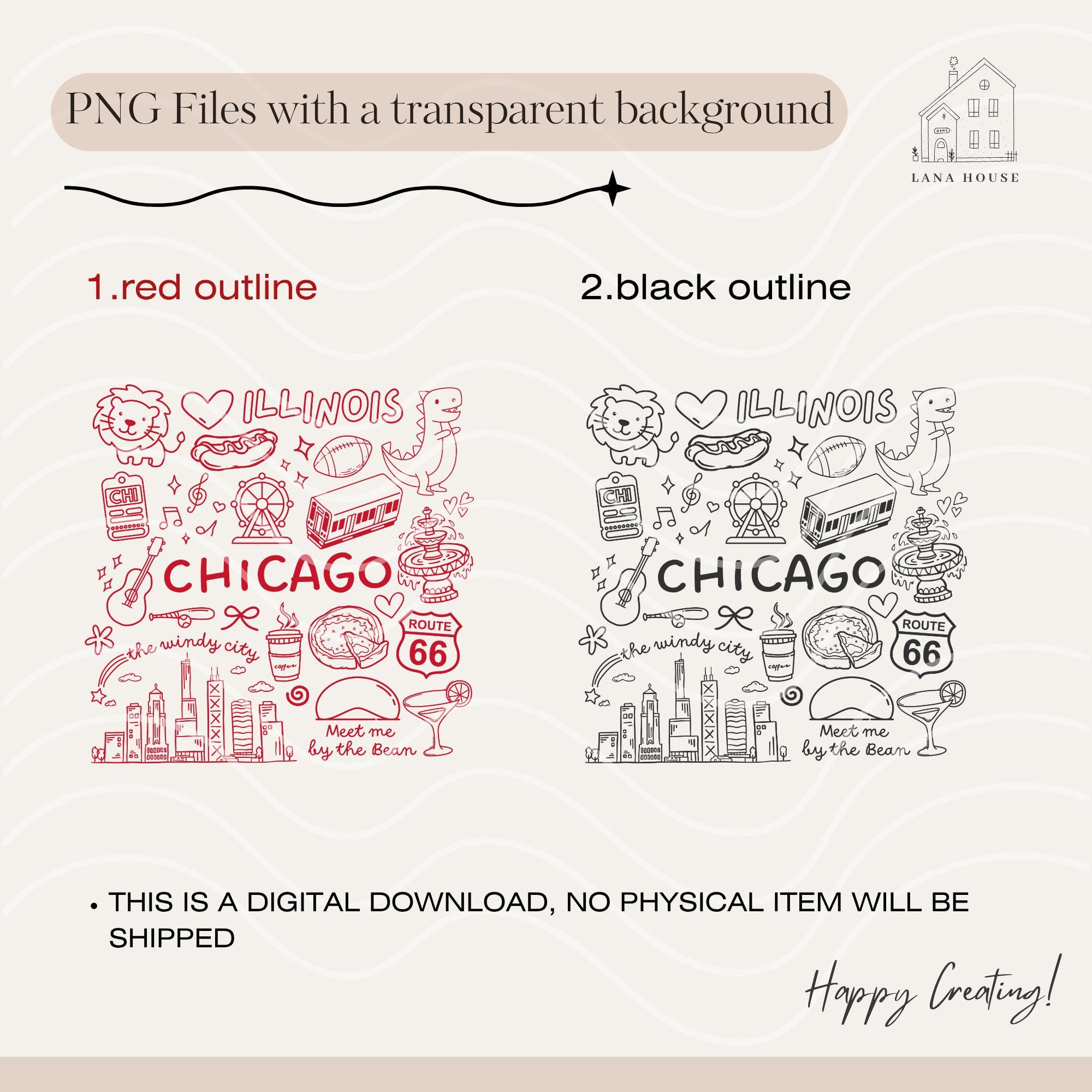 Chicago Icons, Illinois Landmarks Png, PNG Files, I Love Chicago Shirt ...