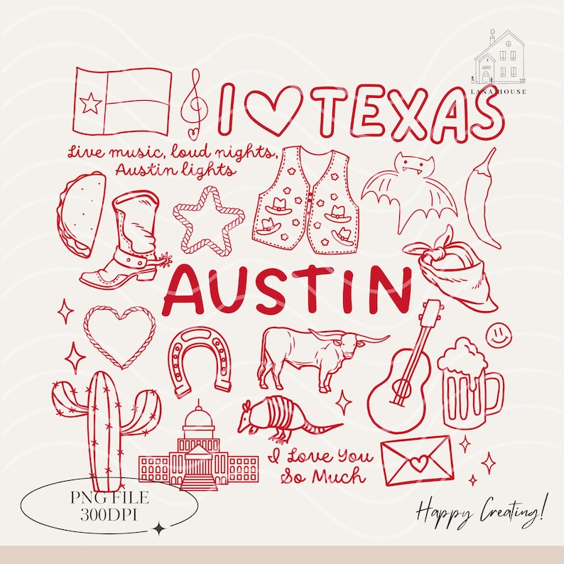 Austin Icons, Texas Landmarks Png, PNG Files, I Love Austin Shirt ...