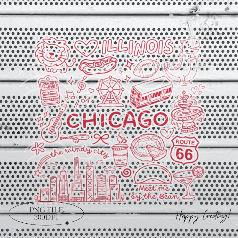 Chicago Icons, Illinois Landmarks Png, PNG Files, I Love Chicago Shirt ...