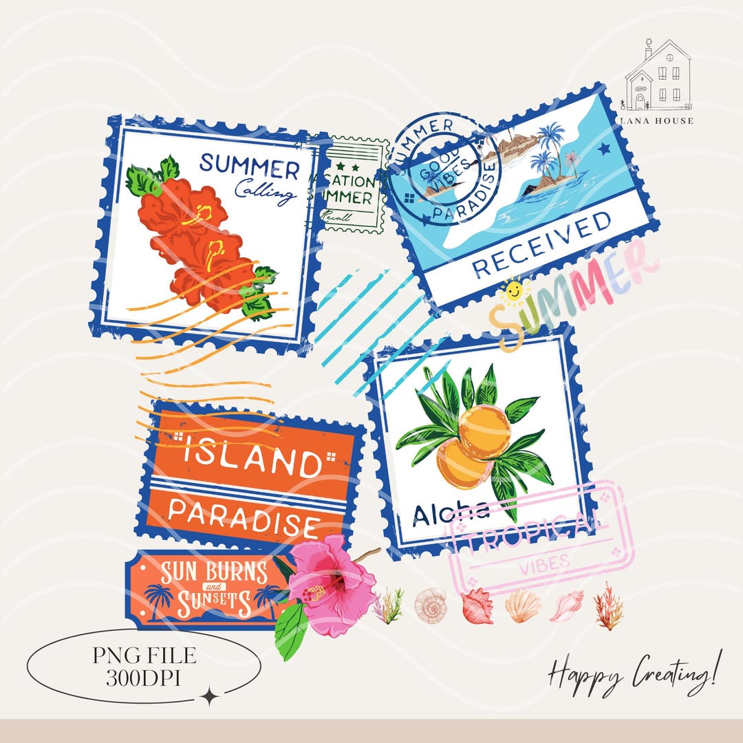 Summer Stamps PNG, Tropical Vacation Clipart, Summer Coastal Png ...