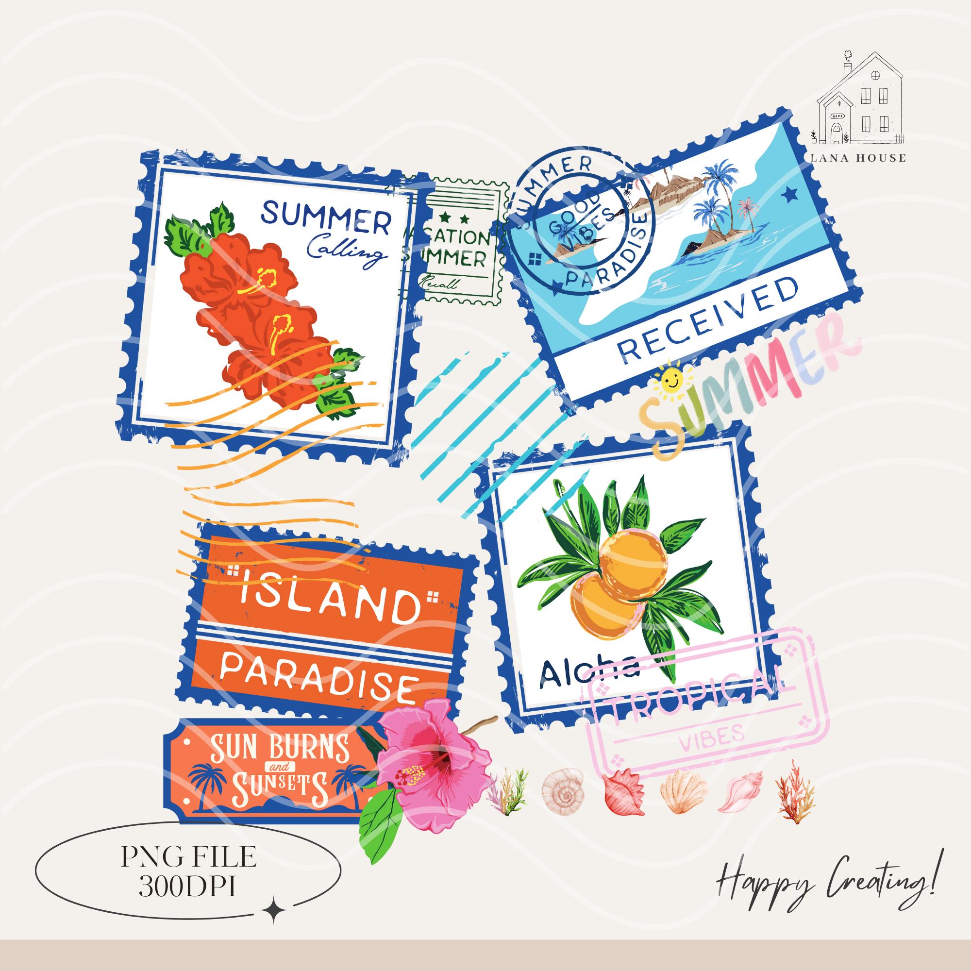 Summer Stamps PNG, Tropical Vacation Clipart, Summer Coastal Png ...