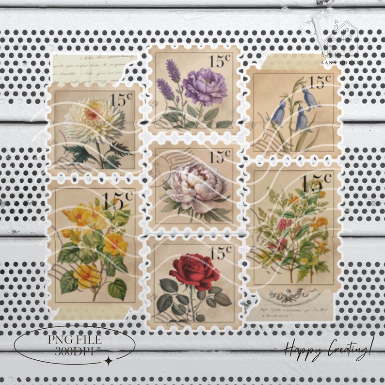 Vintage Flower Postage Stamp PNG, Floral Stamps Png, Retro Flower Png ...