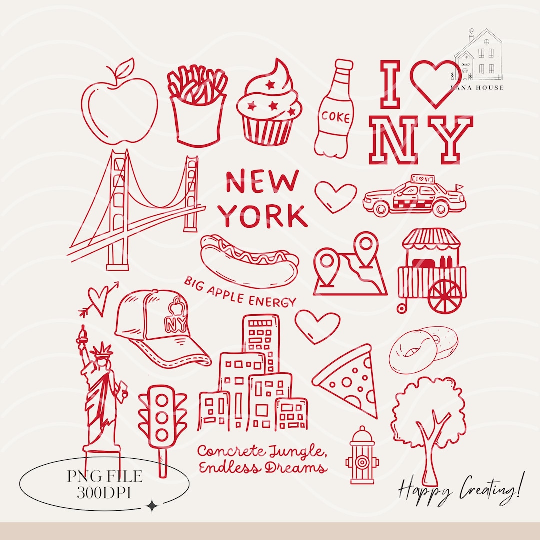 New York City Icons, NYC Landmarks Png, PNG Files, I Love NY Shirt ...