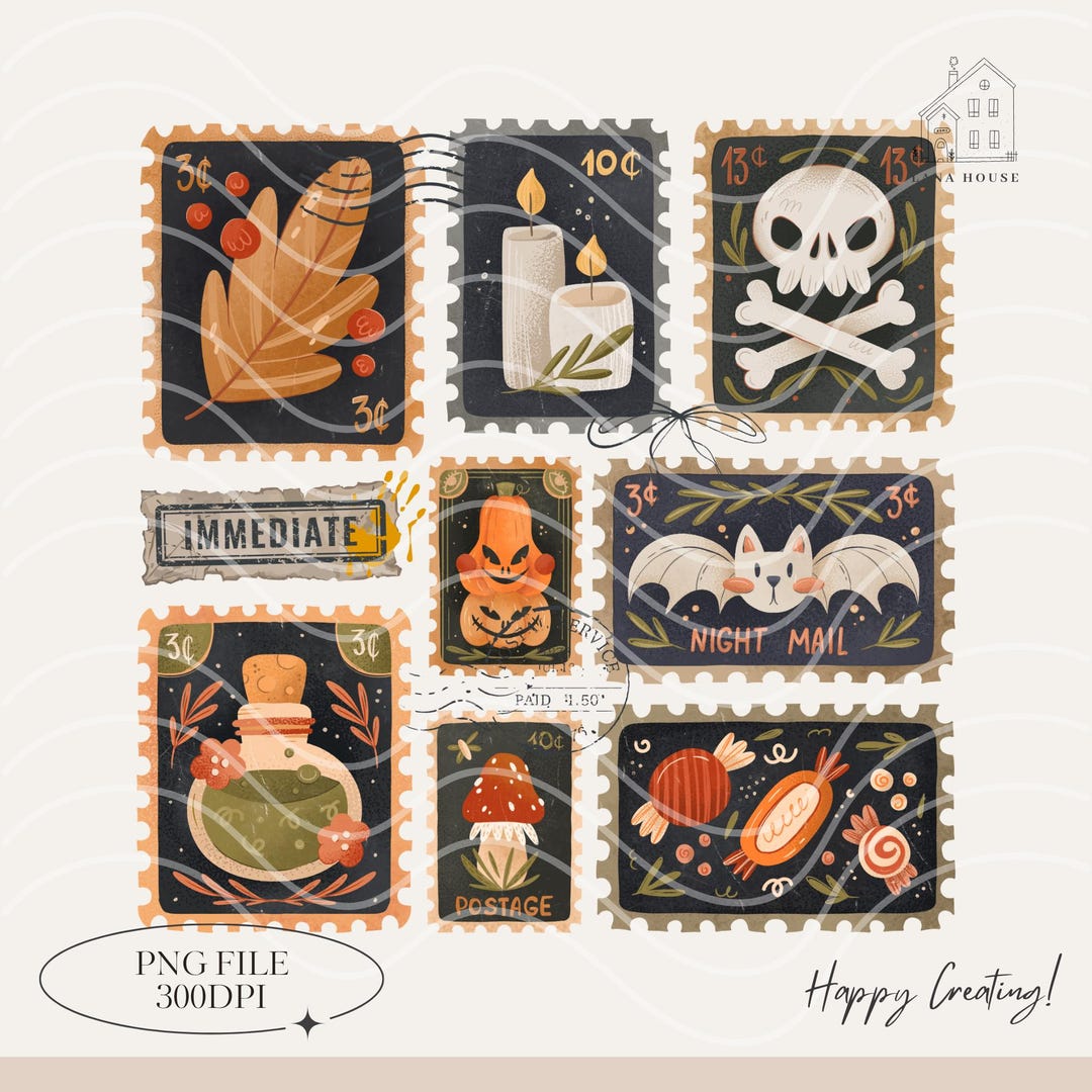 Halloween Stamps Png, Vintage Halloween Postage Stamp, Spooky Season ...