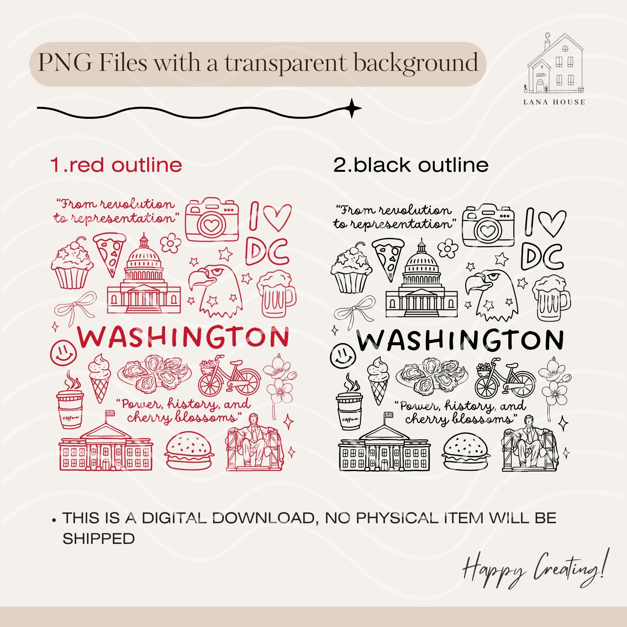 Washington Icons, Washington Landmarks Png, PNG Files, I Love DC Shirt ...