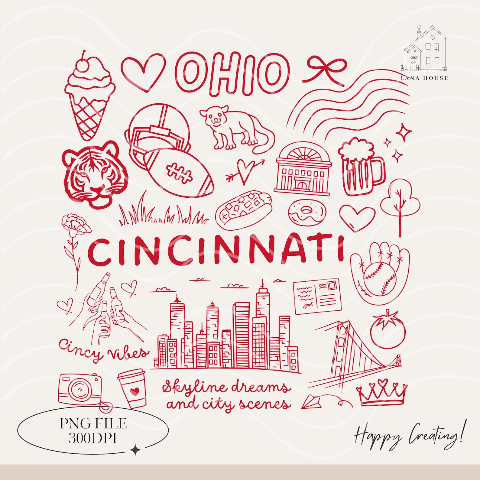 Cincinnati Icons, Ohio Landmarks Png, PNG Files, I Love Cincinnati Ohio ...