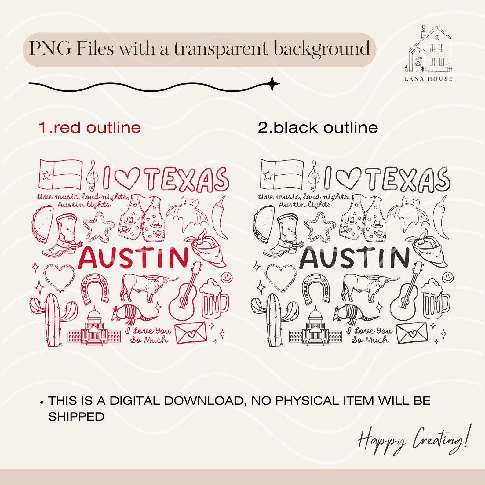 Austin Icons, Texas Landmarks Png, PNG Files, I Love Austin Shirt ...
