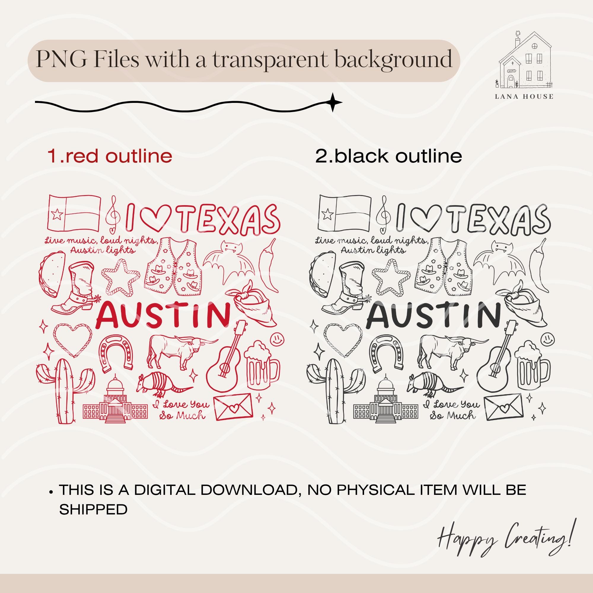 Austin Icons, Texas Landmarks Png, PNG Files, I Love Austin Shirt ...