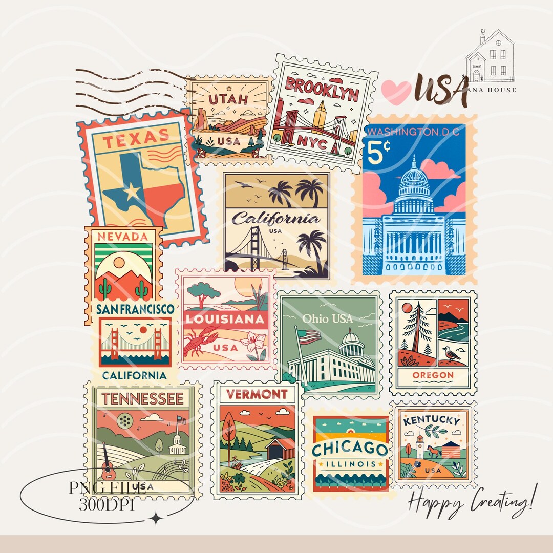 United States Stamp State Png, Vintage American Clipart, Retro USA ...