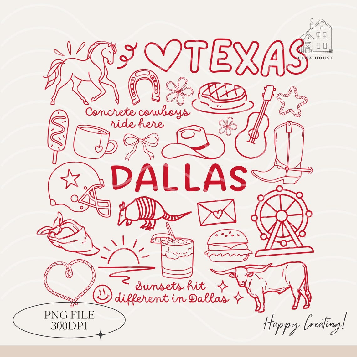 Dallas Icons, Texas Landmarks Png, PNG Files, I Love Dallas Shirt ...