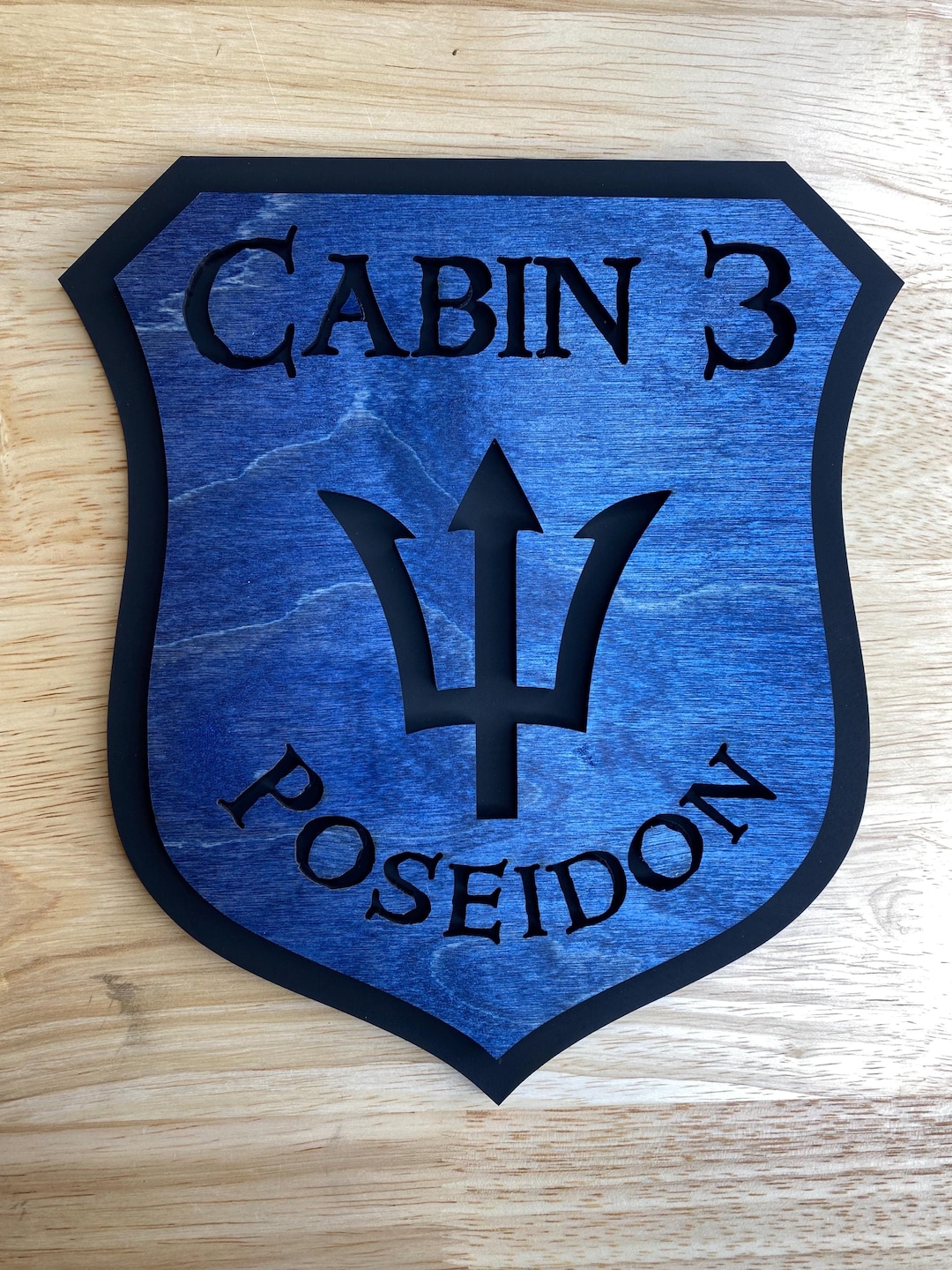 Cabin 3 Poseidon Sign: Percy Jackson Inspired Stained Wooden Shield ...