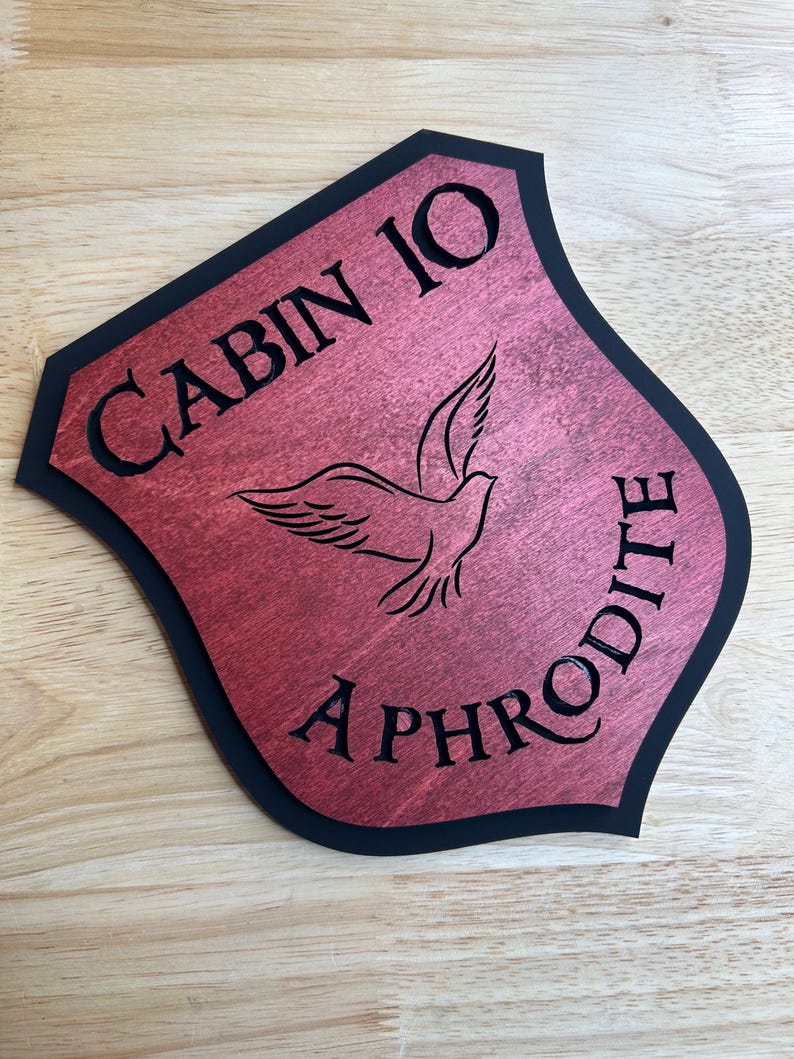Cabin 10 Aphrodite Sign: Percy Jackson Inspired Stained Wooden Shield ...