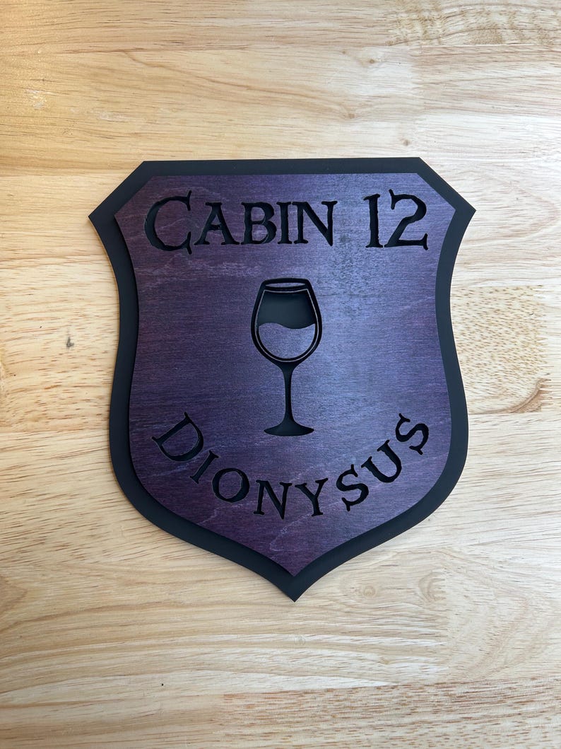 Cabin 12 Dionysus Sign: Percy Jackson Inspired Stained Wooden Shield ...