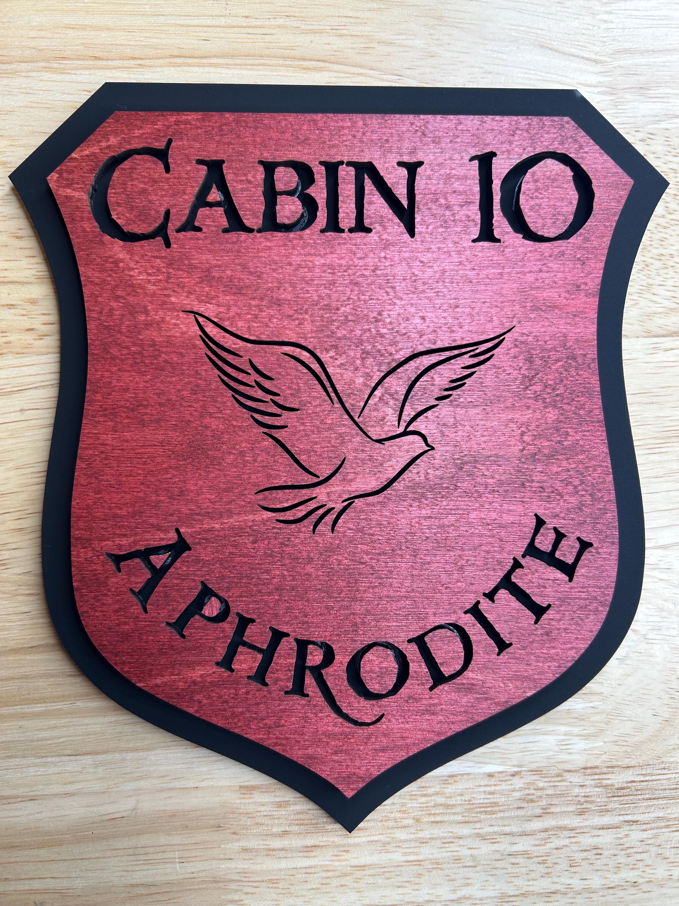 Cabin 10 Aphrodite Sign: Percy Jackson Inspired Stained Wooden Shield ...