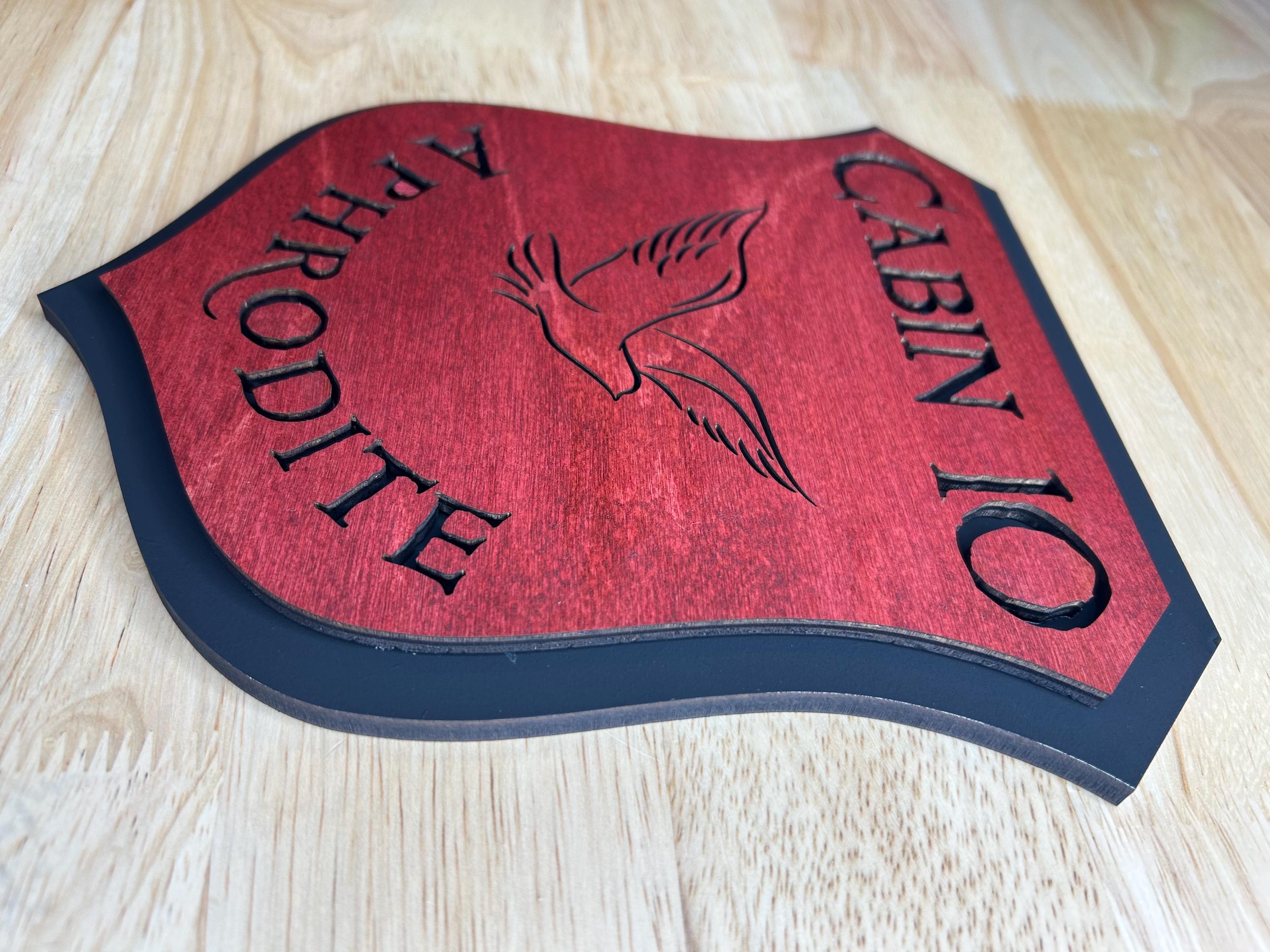 Cabin 10 Aphrodite Sign: Percy Jackson Inspired Stained Wooden Shield ...