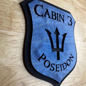 Cabin 3 Poseidon Sign: Percy Jackson Inspired Stained Wooden Shield ...