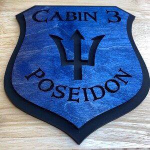 Cabin 3 Poseidon Sign: Percy Jackson Inspired Stained Wooden Shield ...