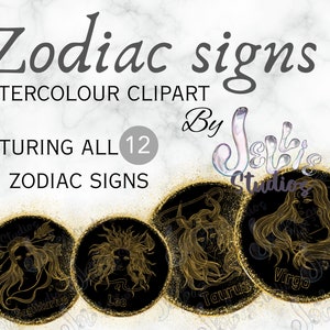 Zodiac Sign Clipart Bundle PNG, Watercolour Astrology Images for ...