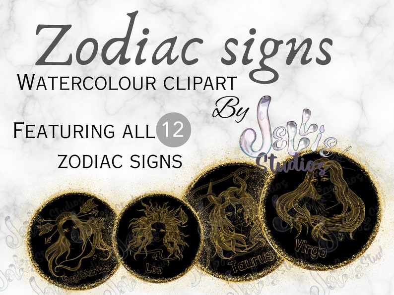Zodiac Sign Clipart Bundle PNG, Watercolour Astrology Images for ...
