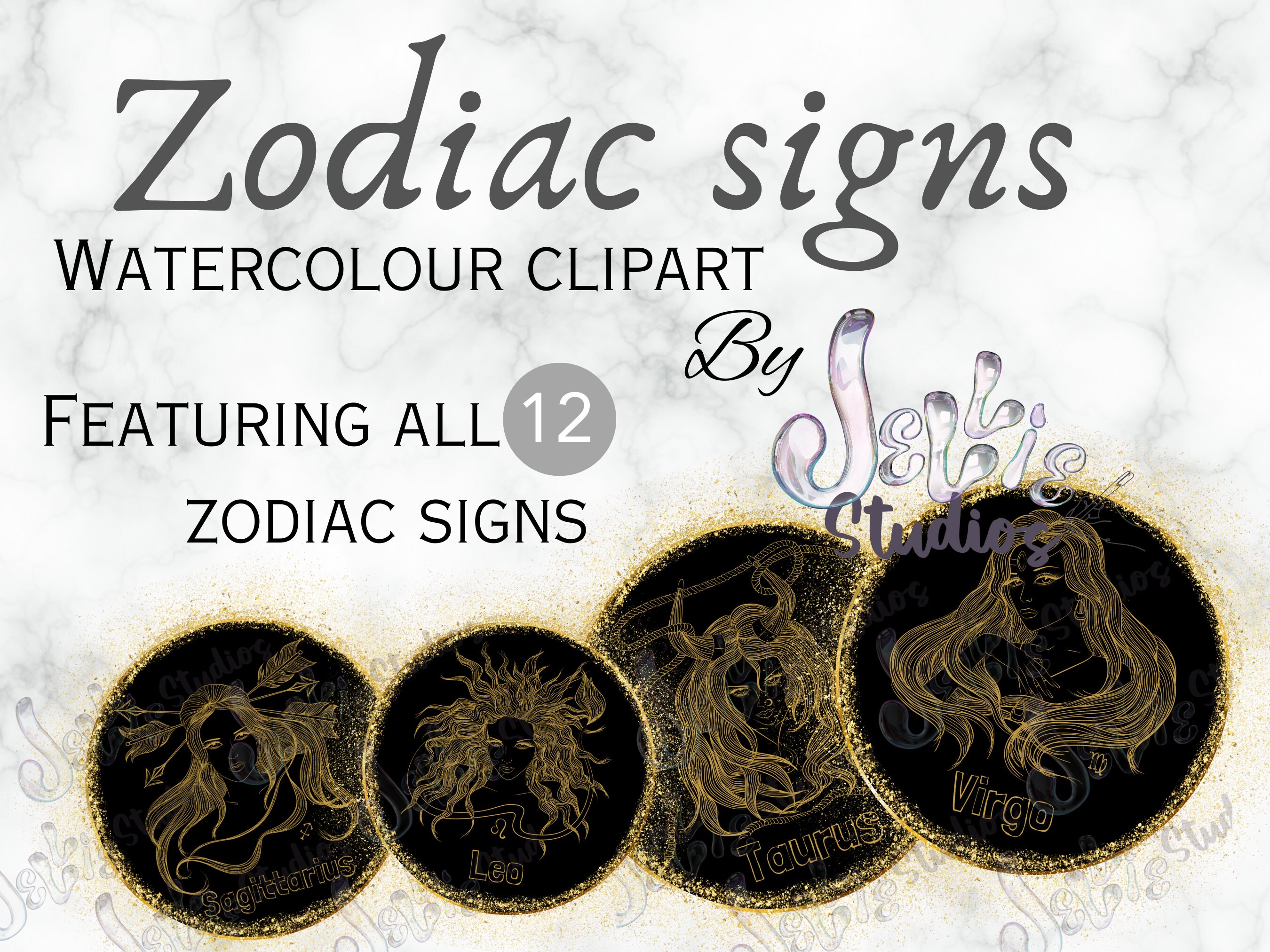 Zodiac Sign Clipart Bundle PNG, Watercolour Astrology Images for ...
