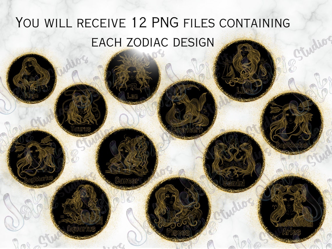Zodiac Sign Clipart Bundle PNG, Watercolour Astrology Images for ...