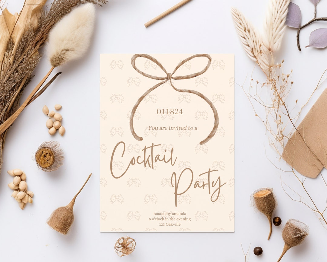 Boho Themed Cocktail Party Invitation Editable Template, Martini Woman ...
