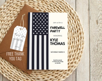 Military Themed Farewell Party Invitation Template With Vintage Flag ...