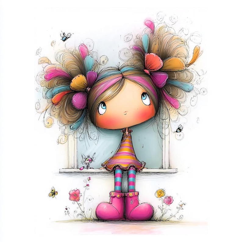 Watercolor Girl Clipart: Whimsical Kids Illustration, Nursery Art ...