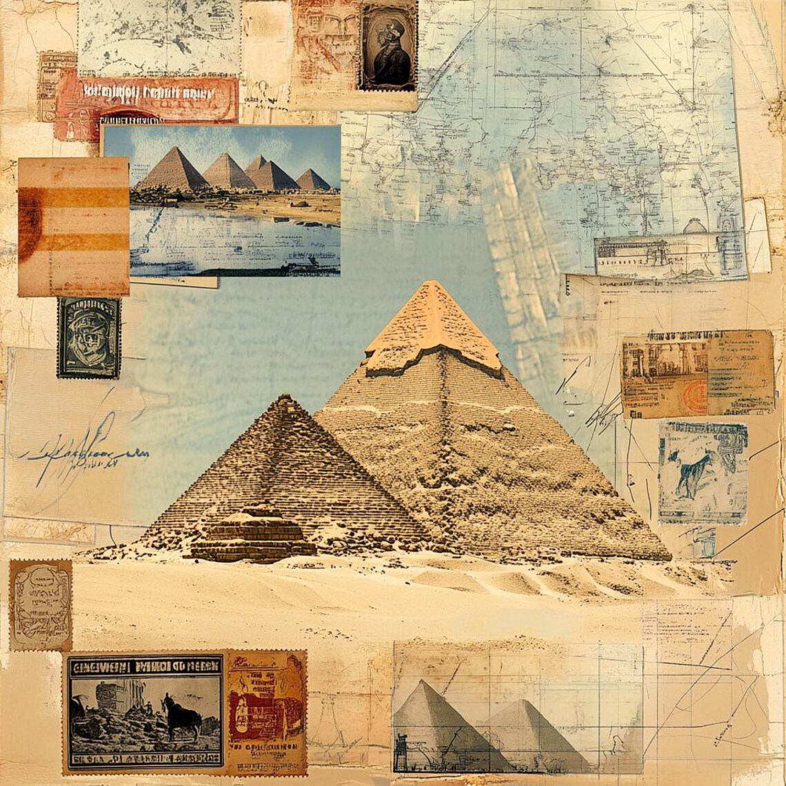 30 Vintage Egypt Ephemera Clipart (JPG) : Retro Pyramid Junk Journal ...