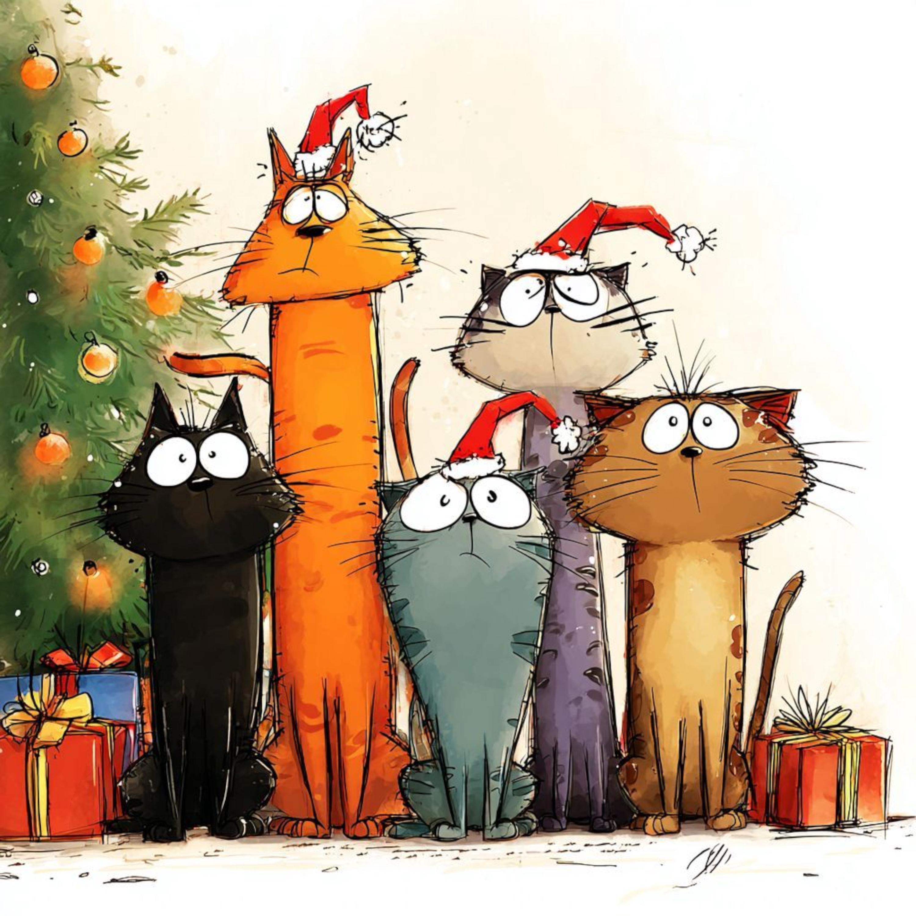 20 Funny Christmas Cat Clipart – Quirky Holiday Cats With Santa Hats ...