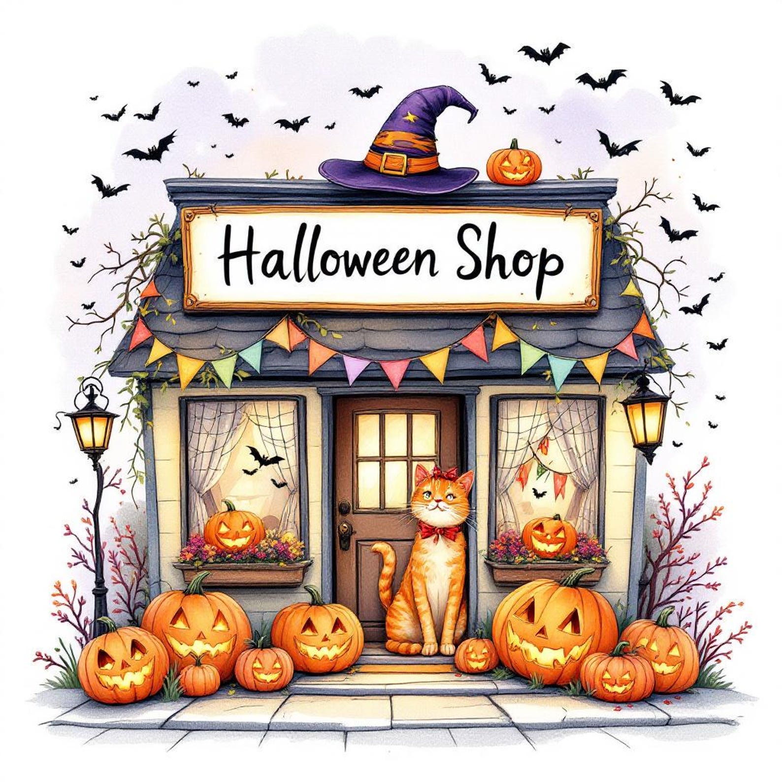 15 Halloween Shop Clip Art High Res Watercolor Png for DIY Crafts - Etsy
