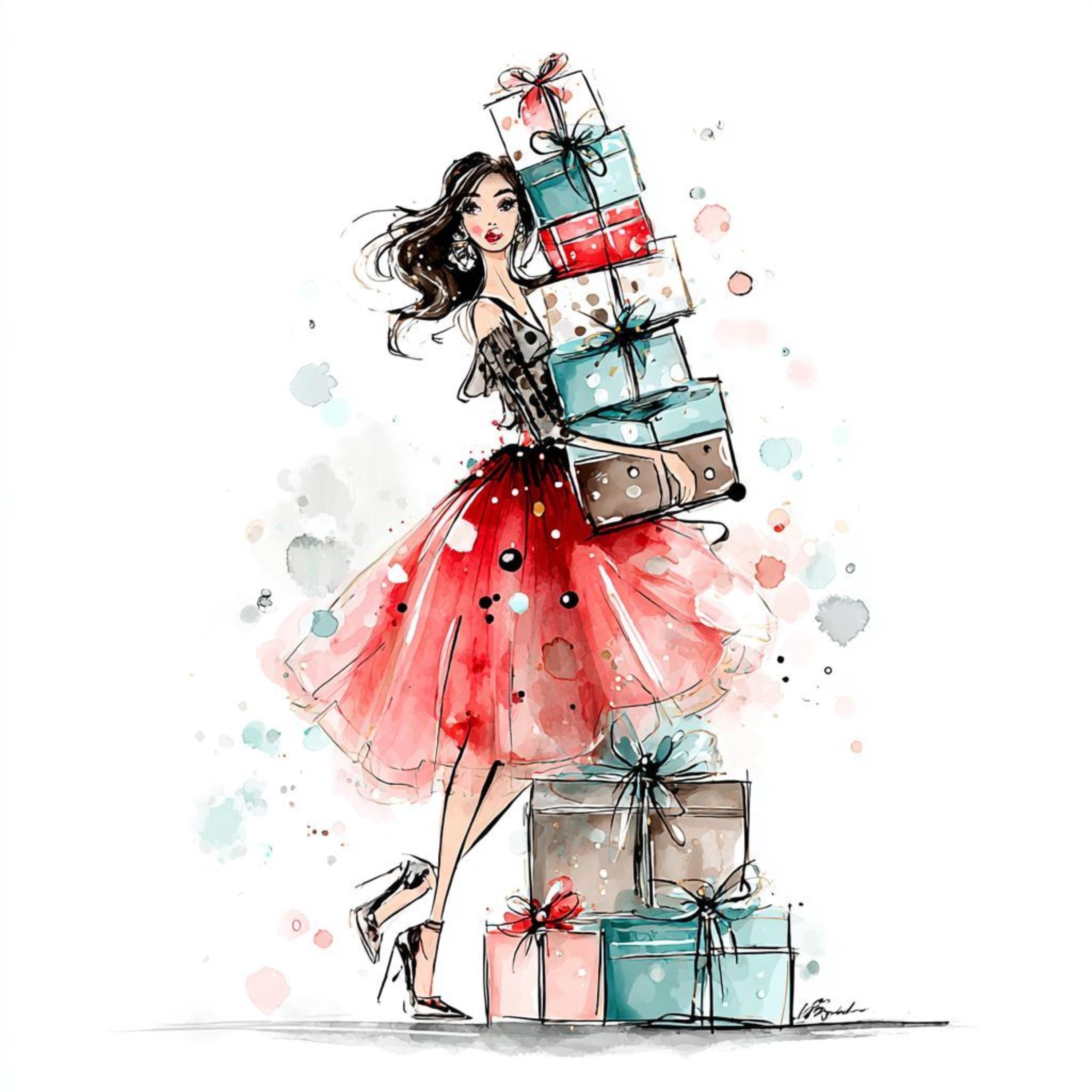 Fashion Girls With Gift Box PNG Clipart , 15 Watercolor Art for Crafts ...