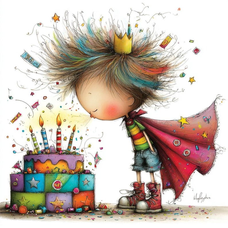 Watercolor Birthday Boy Clipart – Fantasy Cake Party Graphics (digital ...