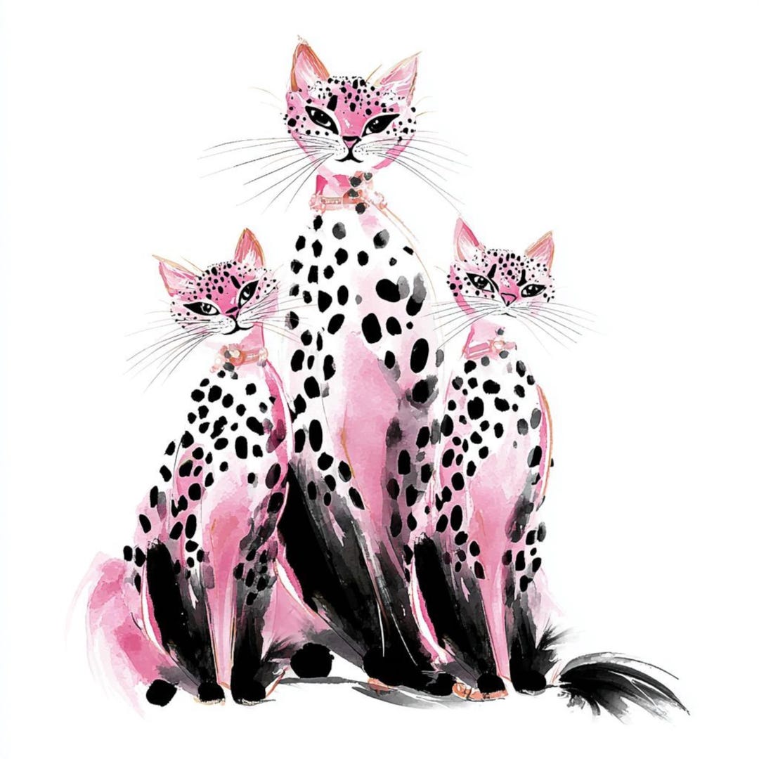 30 Watercolor Cat Family Clipart (JPG PNG) : Pink Black Furry Cats for ...