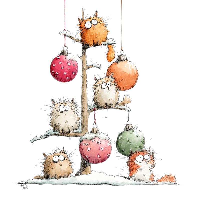 45 Watercolor Christmas Cats Clipart: Whimsical Holiday Designs for ...
