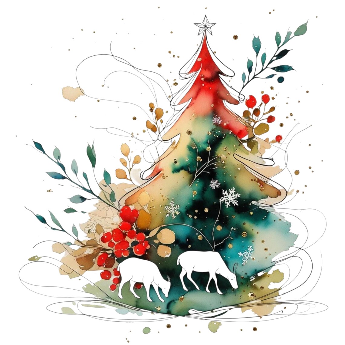 Watercolor Christmas Tree Clipart Bundle | Holiday PNG JPG (digital ...