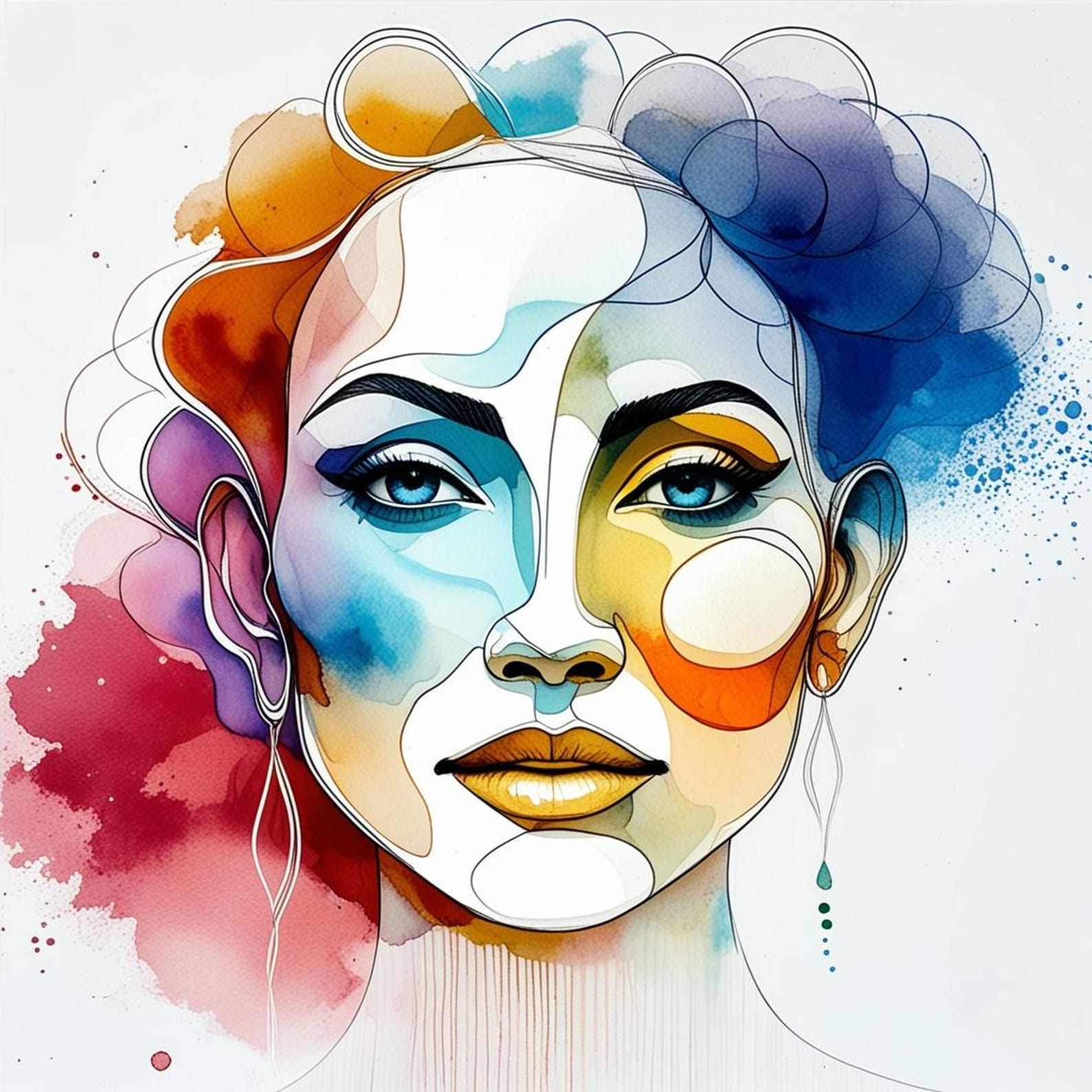 10 Colorful Woman Face Clipart – Colorful Abstract Watercolor, Delicate ...