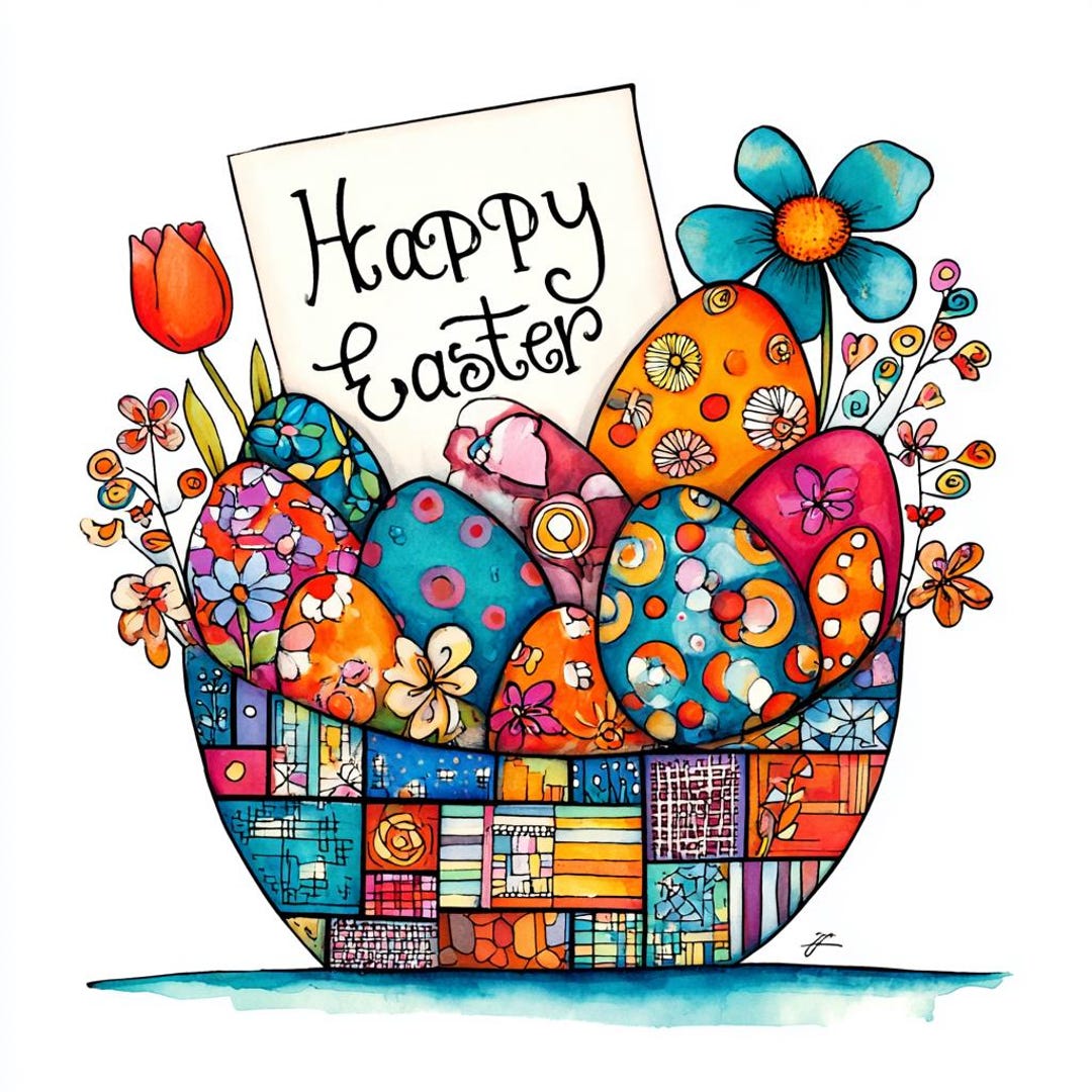 15 Colorful Easter Egg Clipart Printable Whimsical Spring Digital ...