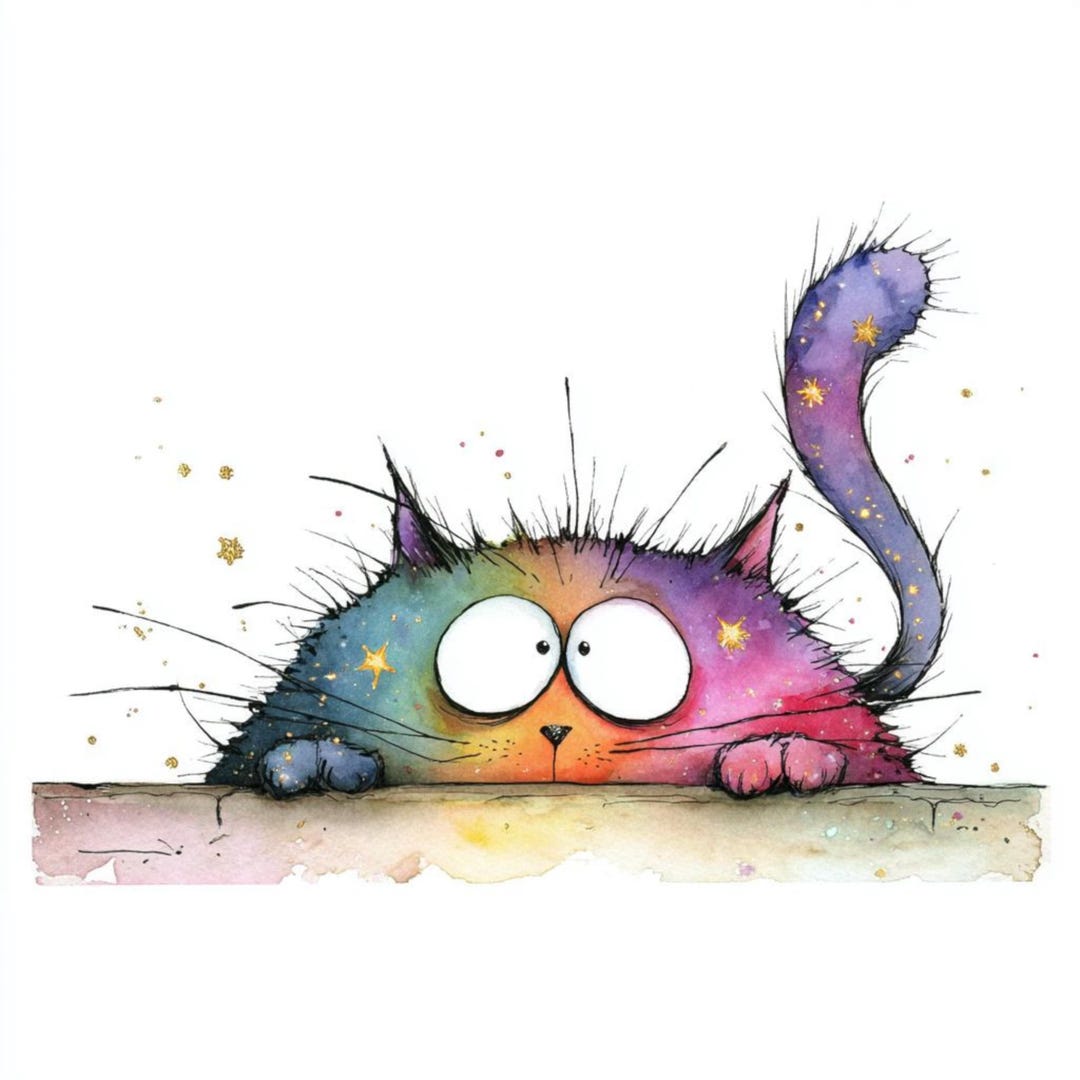 25 Peeking Galaxy Cats Clipart (JPG) – Funny Quirky Cosmic Cat Faces ...