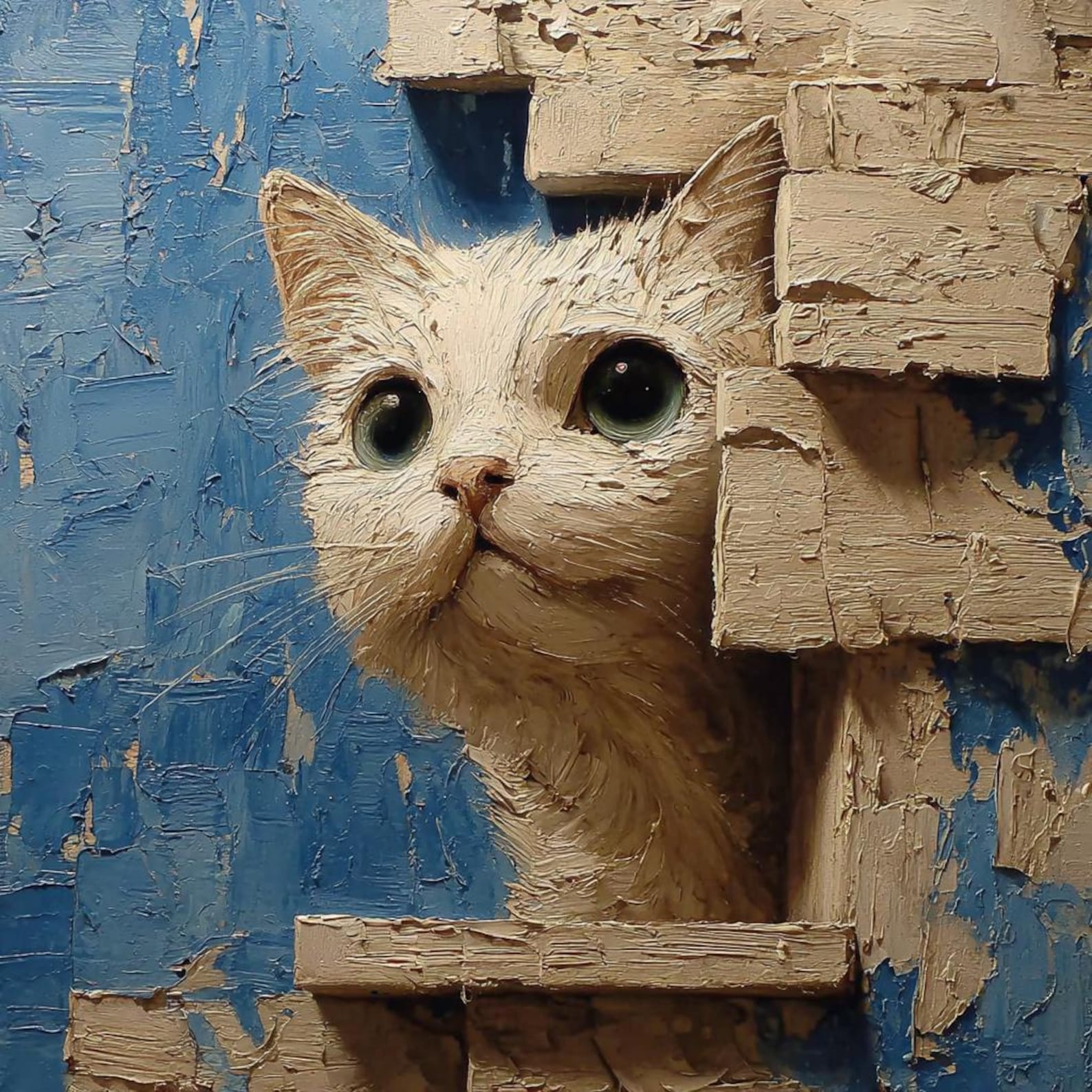 15 Peeking Textured Cat Art Clipart (JPG) : Impasto Painted Cats for ...