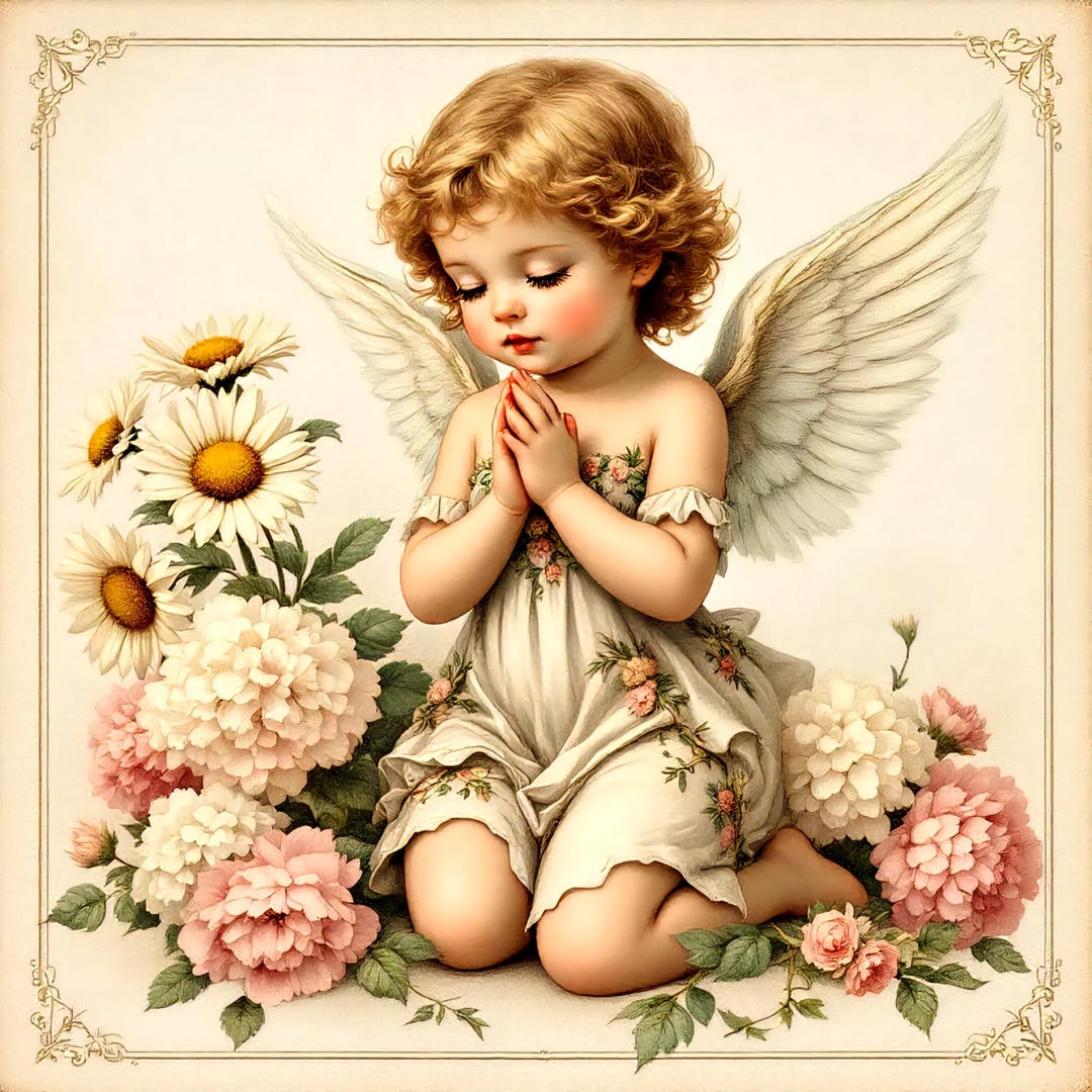 20 Watercolor Angel Clipart: Vintage Floral Frames, Religious Art (JPG ...
