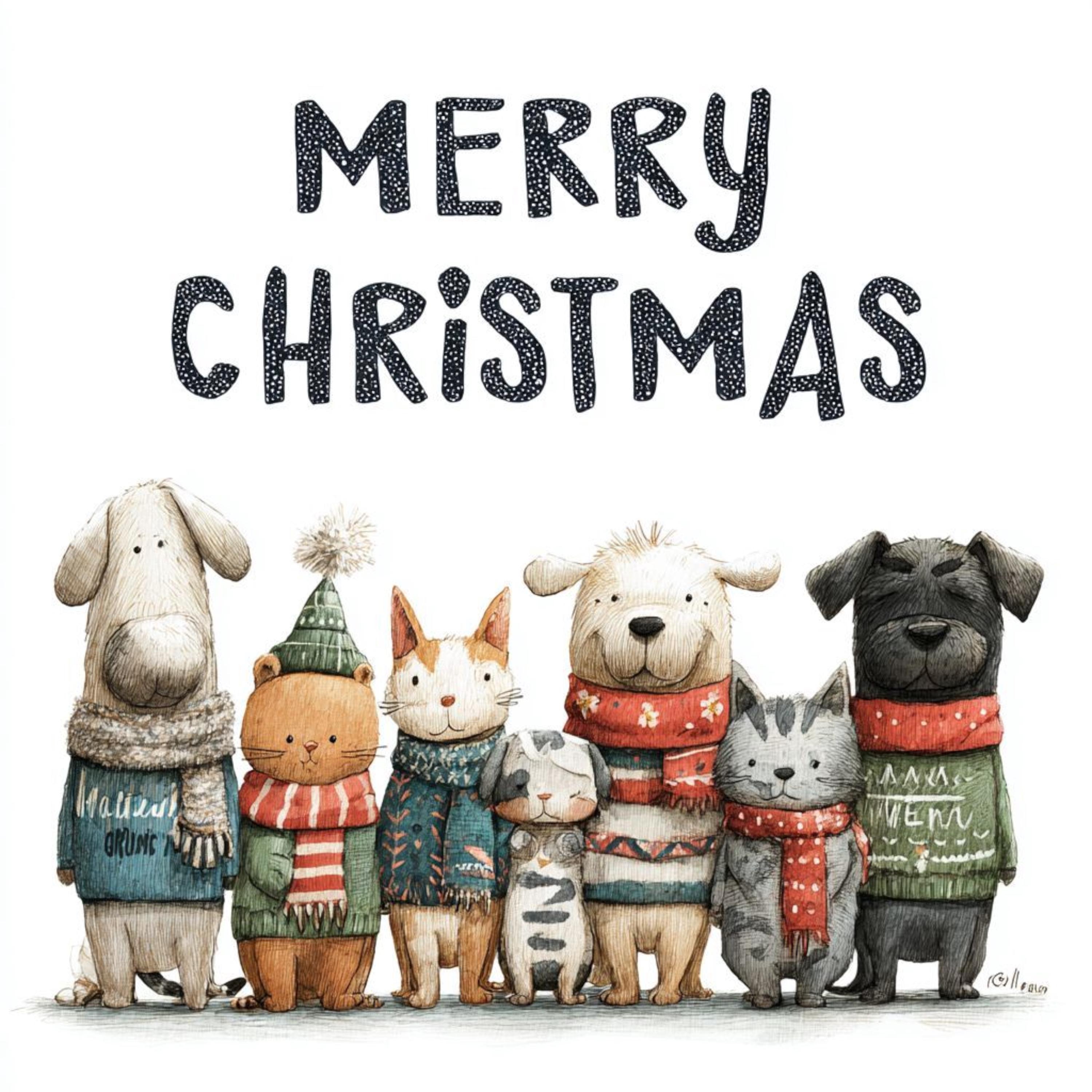 18 Merry Christmas Pet Clipart (JPG) : Dogs & Cats in Santa Hats ...