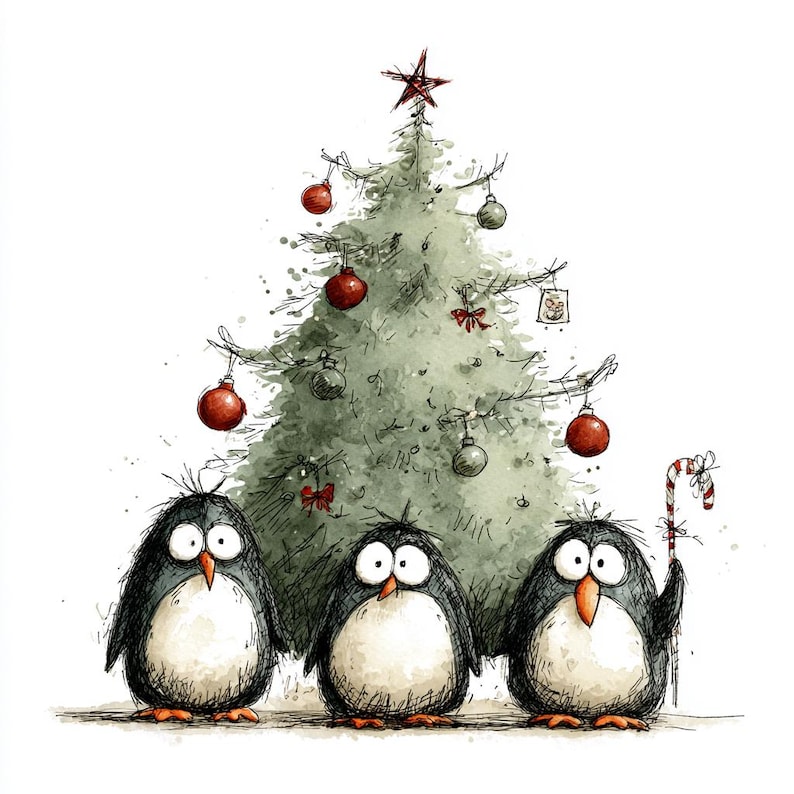 30 Watercolor Christmas Penguins Clipart: Whimsical Holiday Designs for ...