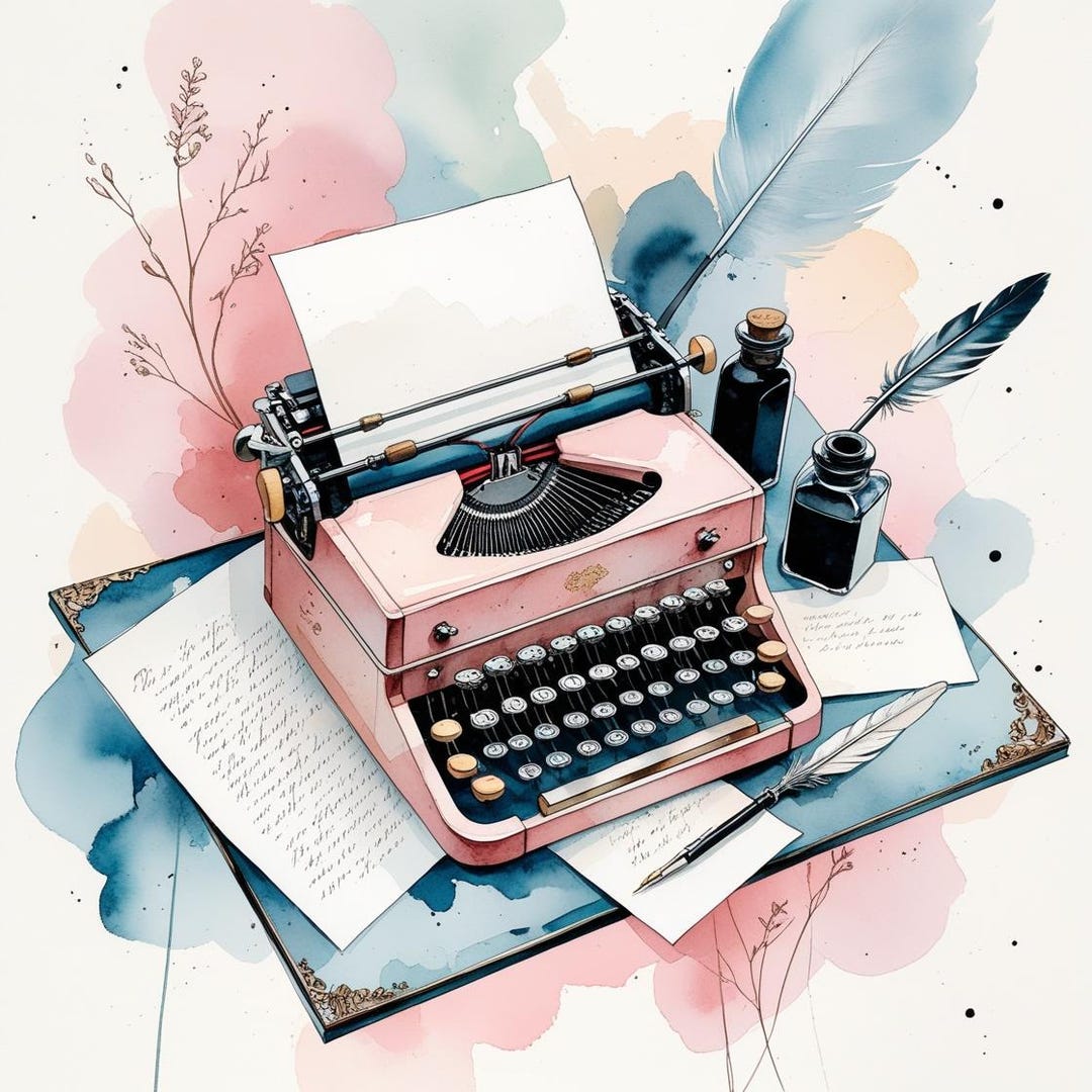 Watercolor Typewriter Clipart: Vintage Stationery Art (digital Download ...