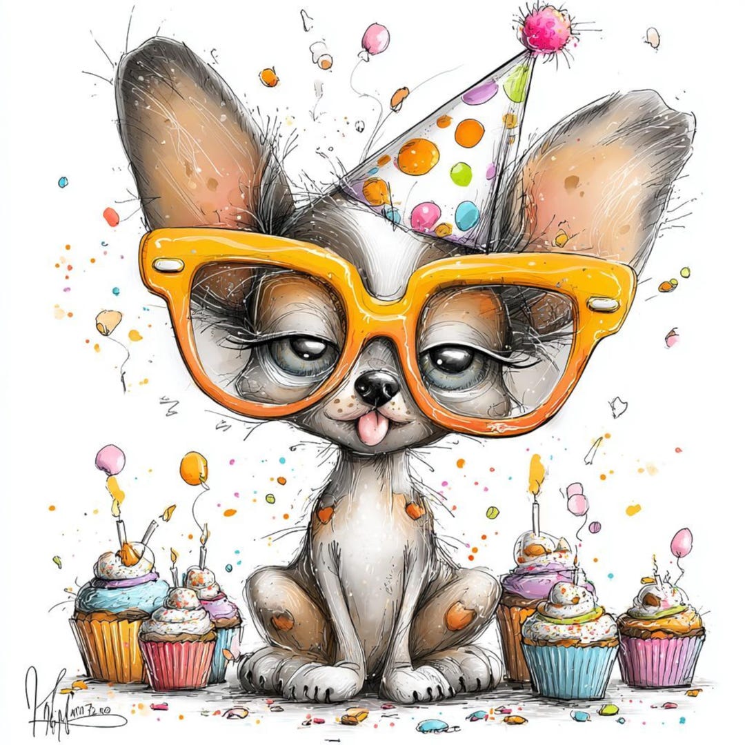 Funny Chihuahua Birthday Clipart: Quirky Party Dog Art (JPG) - Etsy