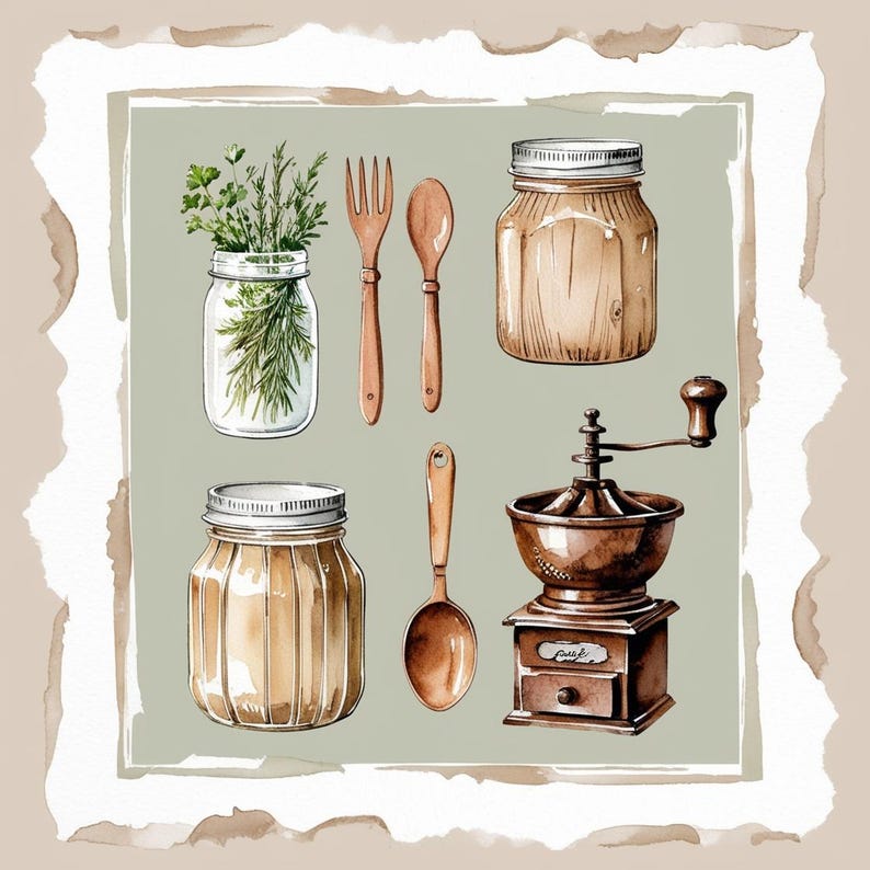 Farmhouse Kitchen Art Prints: Vintage Rustic Culinary Decor (digital ...
