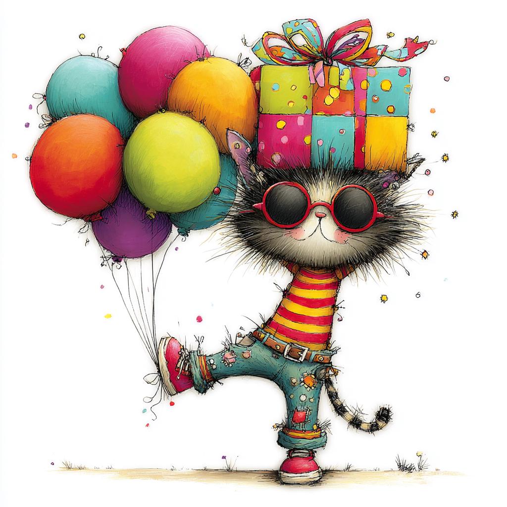12 Clipart Quirky Happy Birthday Cats Printable - Fun Cat Art for ...
