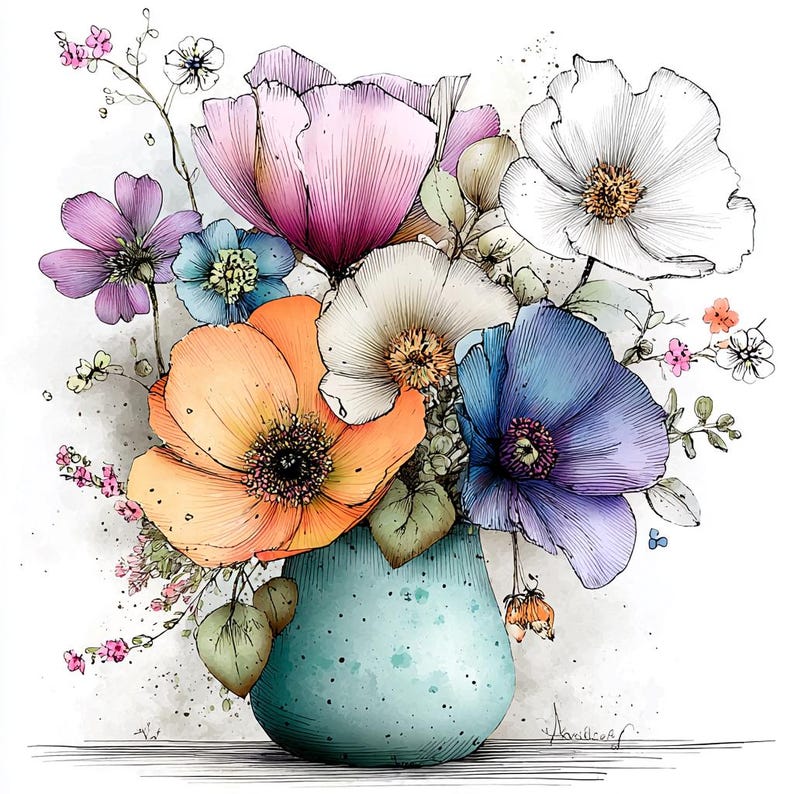30 Spring Flower Clipart, Watercolor, Colorful Floral Bouquet ...