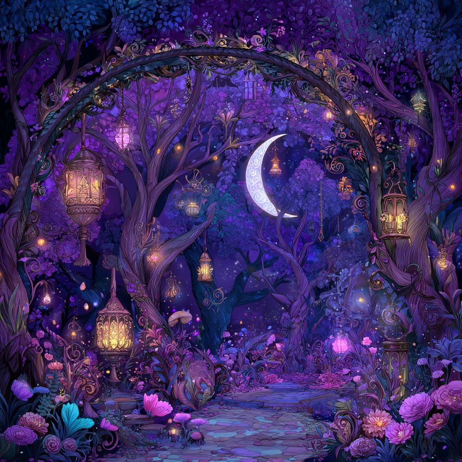 16 Magical Purple Forest Clipart JPG – Enchanted Trees, Mystical Woods ...