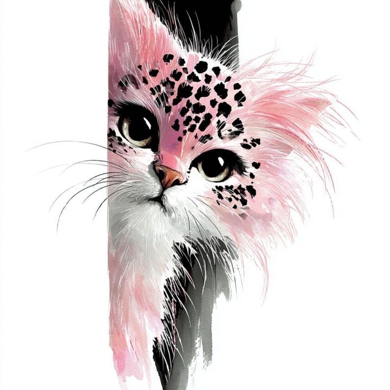 20 Watercolor Pink Leopard Cat Clipart (JPG) : Fashion Safari Cats ...